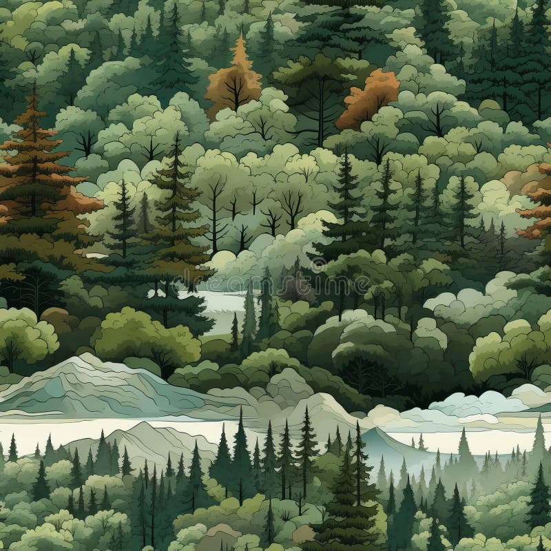 Seamless Pattern of Lush Green Forest Aerial View from Above with Trees ...