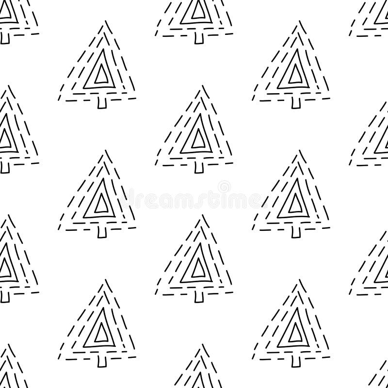 Seamless Pattern Made from Doodle Abstract Fir Trees. Isolated on White ...