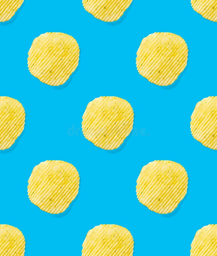 Seamless Pattern Made from Potato Chips on Light Blue Background Flat ...