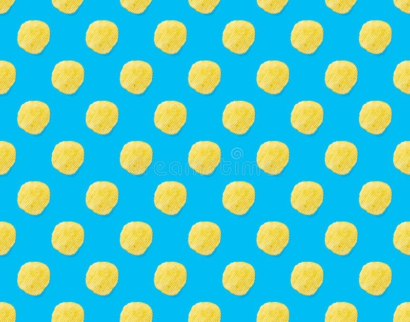 Seamless Pattern Made From Potato Chips On Light Blue Background Flat ...