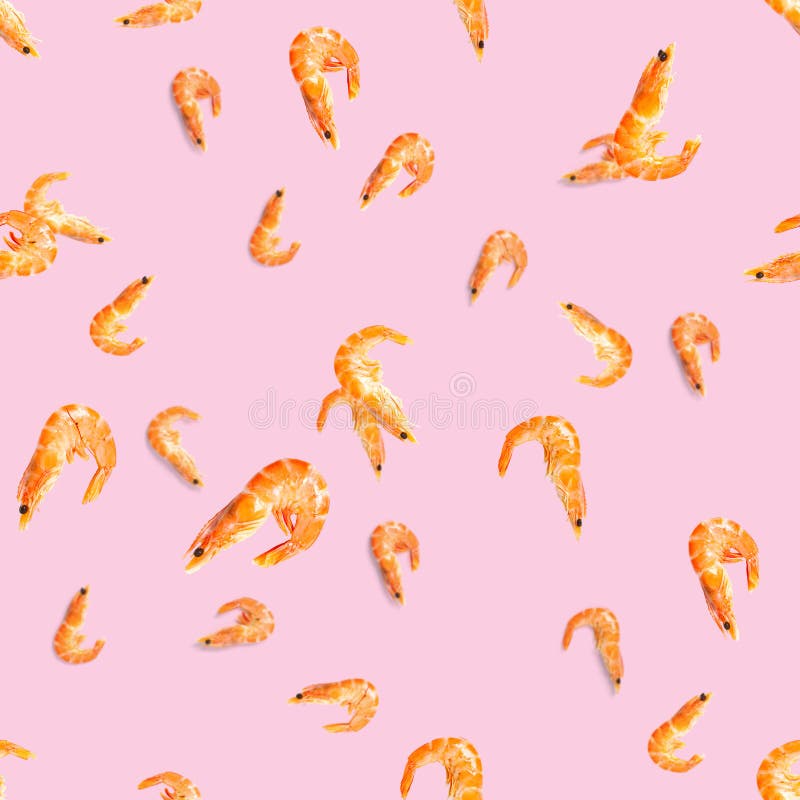 Tiger Shrimp. Seamless Pattern Made from Prawn Isolated on a Pink ...