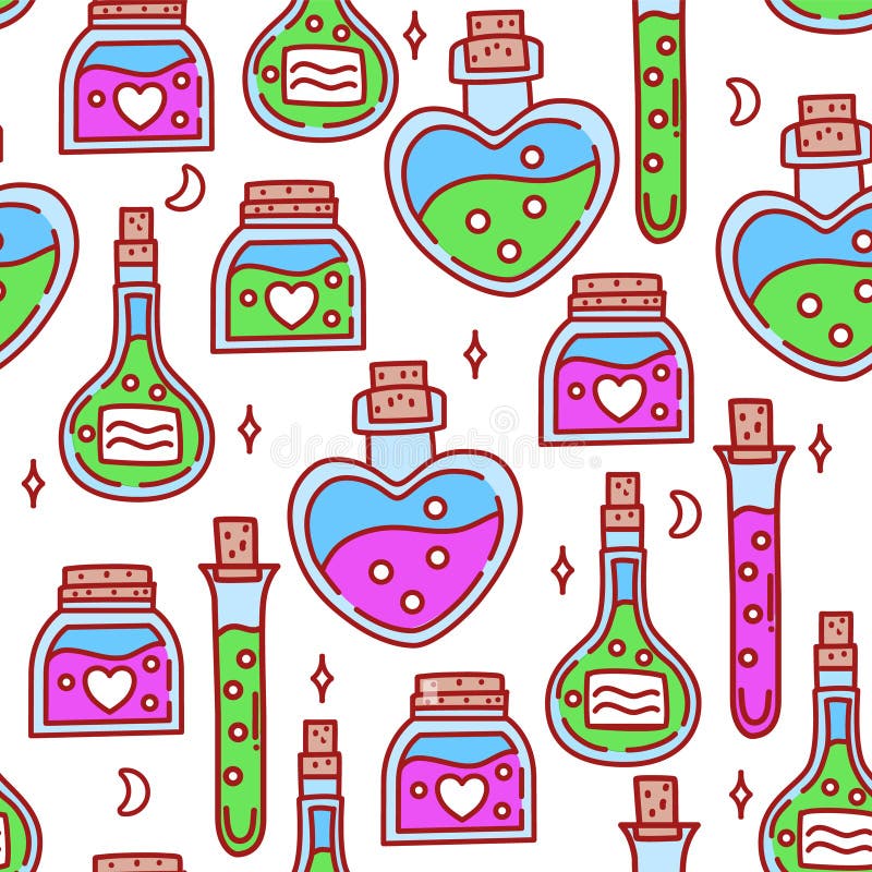 Seamless Pattern with Magic Bottles. Vetor Illustration Stock Vector ...