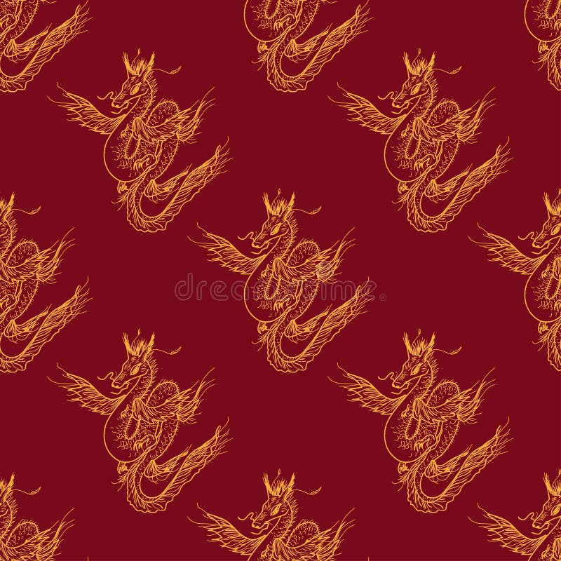 Seamless Pattern with Magic Fly Dragon Stock Vector - Illustration of ...