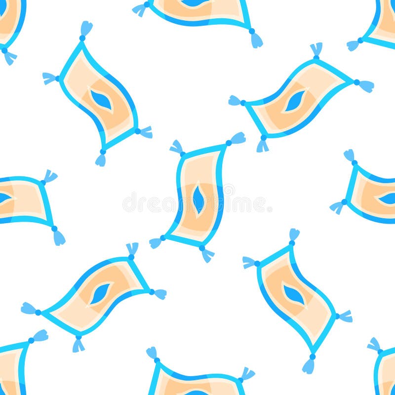 Seamless Pattern with Magic Flying Carpets Soaring through White ...