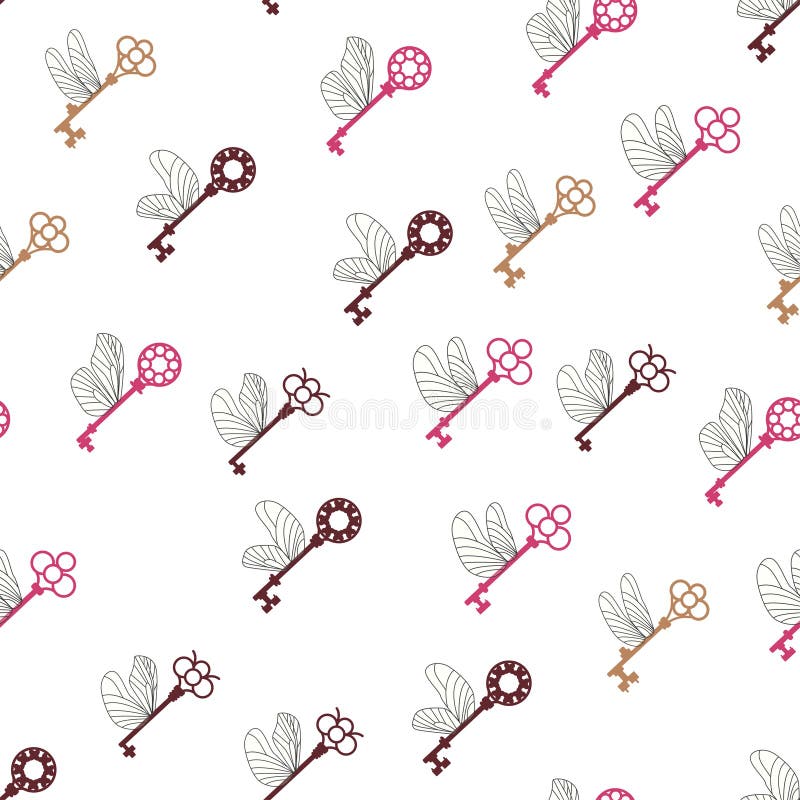Seamless Pattern with Magic Keys with Wings. Vector. Stock Illustration ...