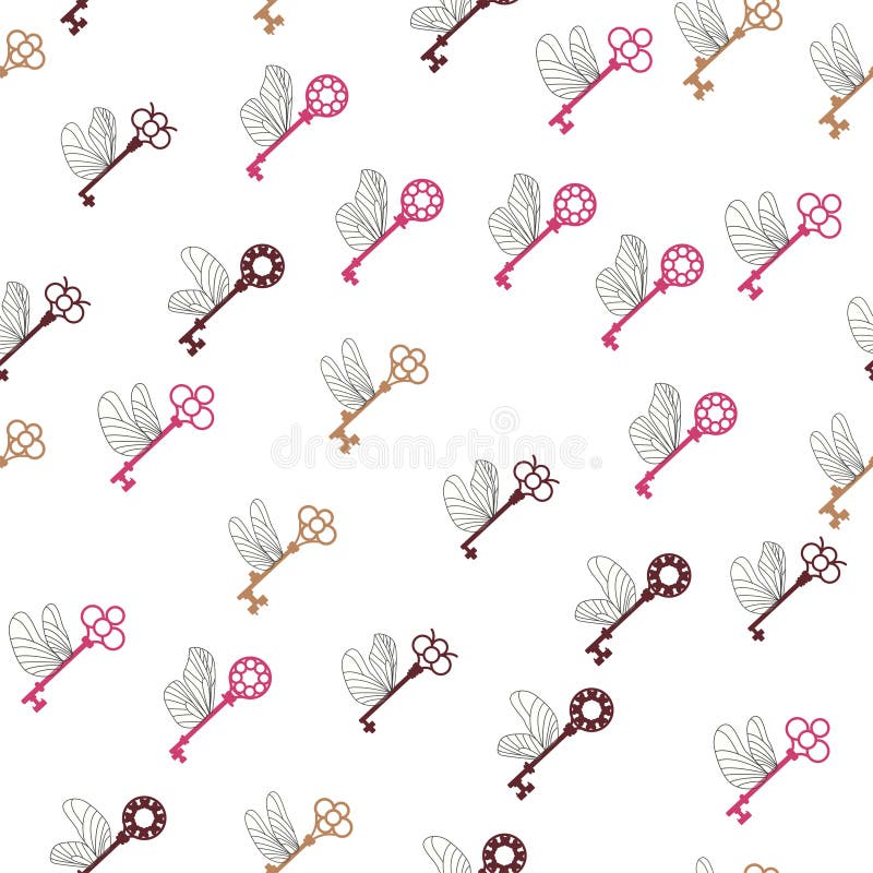 Seamless Pattern with Magic Keys with Wings. Vector. Stock Vector ...