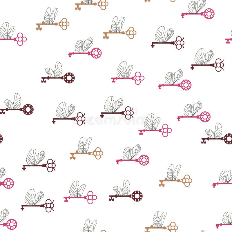 Seamless Pattern with Magic Keys with Wings. Vector. Stock Vector ...