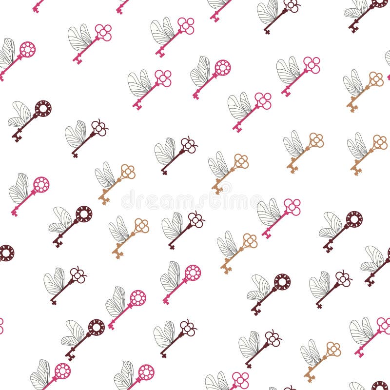 Seamless Pattern with Magic Keys with Wings. Vector. Stock Illustration ...