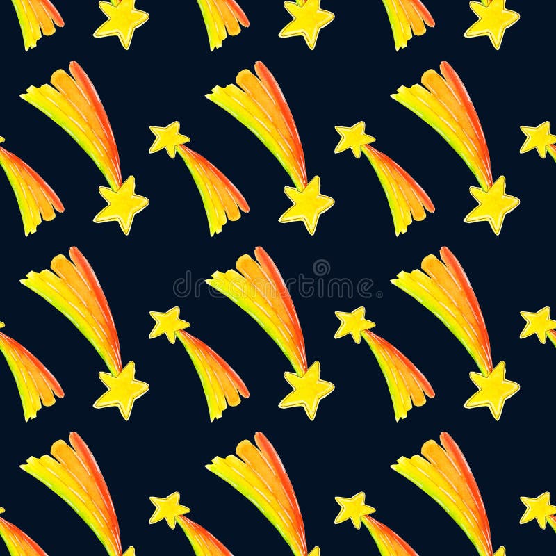 Seamless Pattern of Magic Stars on a Dark Blue Background, Painted in ...