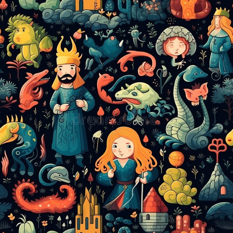 Seamless Pattern with Magical Fairy-tale Characters Stock Photo - Image ...