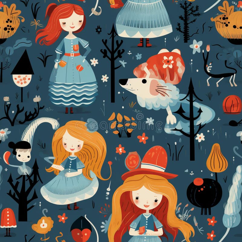 Seamless Pattern with Magical Fairy-tale Characters Stock Illustration ...
