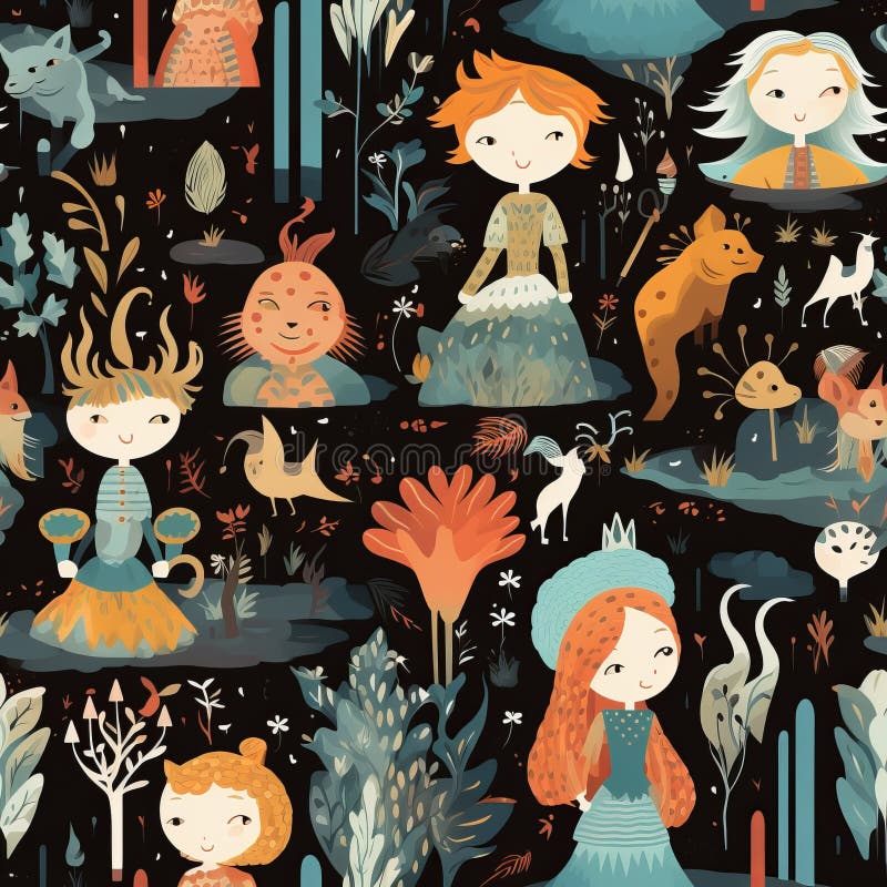 Seamless Pattern with Magical Fairy-tale Characters Stock Illustration ...