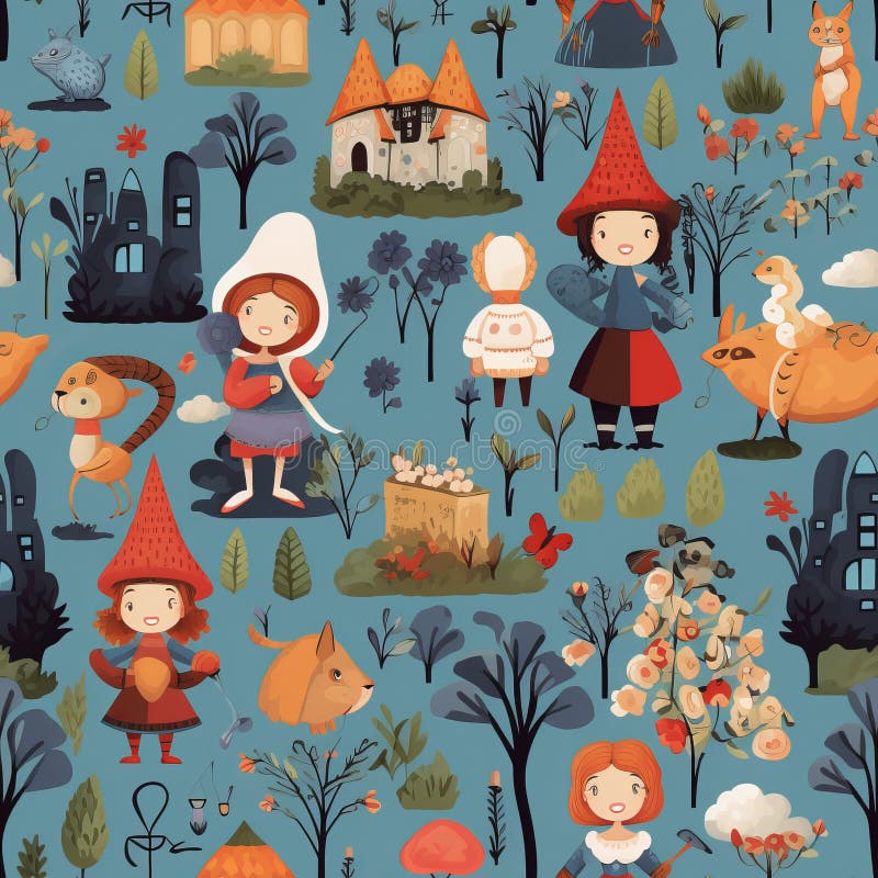 Seamless Pattern with Magical Fairy-tale Characters Stock Image - Image ...