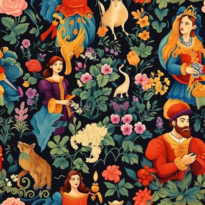 Seamless Pattern with Magical Fairy-tale Characters Stock Photo - Image ...