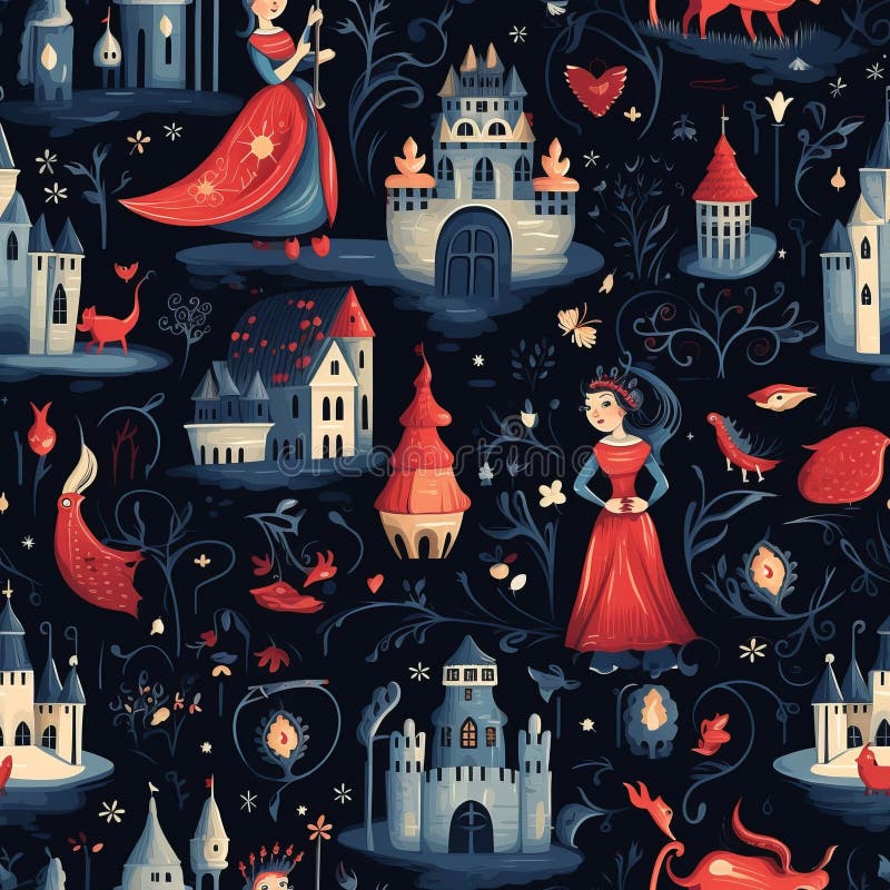 Seamless Pattern with Magical Fairy-tale Characters Stock Illustration ...