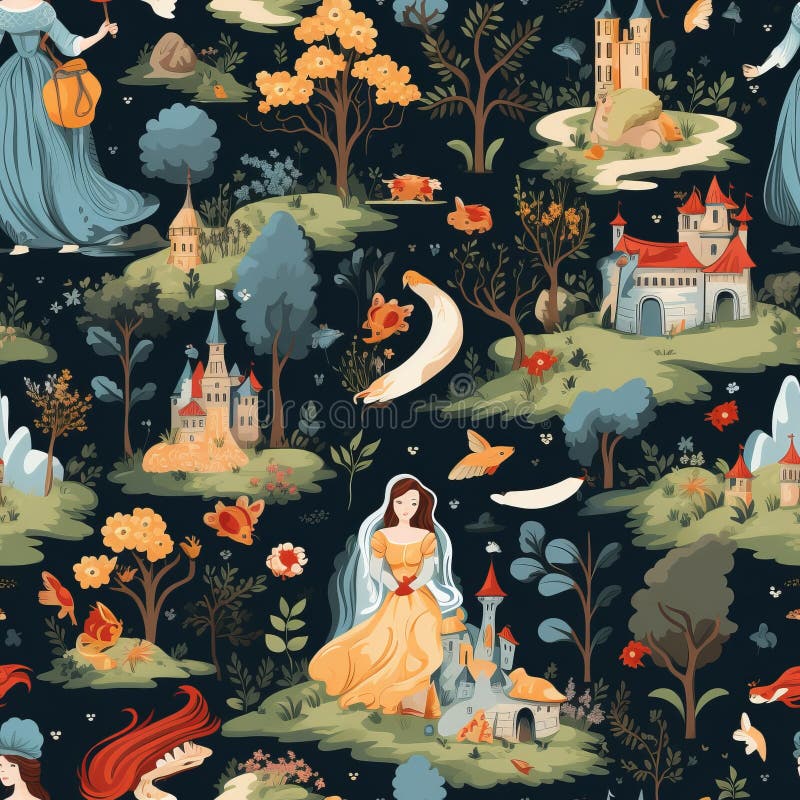 Seamless Pattern with Magical Fairy-tale Characters Stock Illustration ...