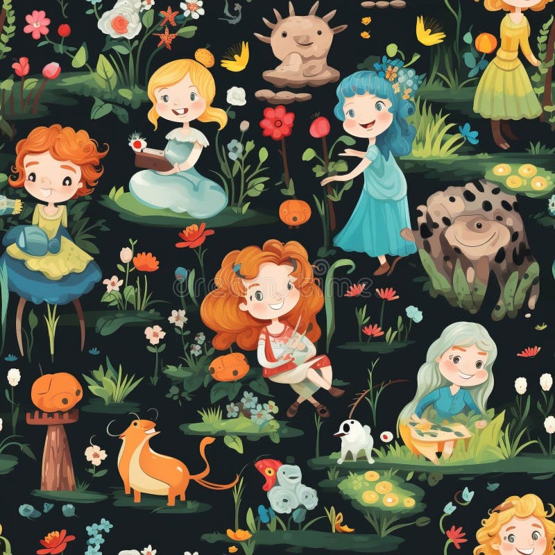 Seamless Pattern with Magical Fairy-tale Characters Stock Image - Image ...