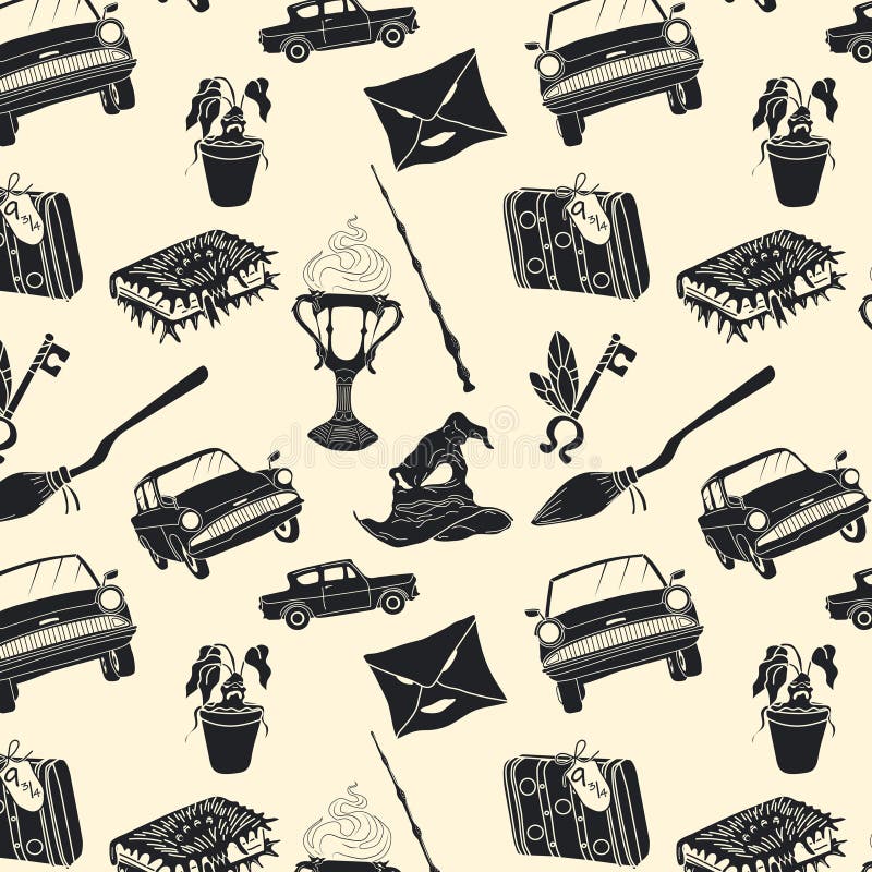 Seamless Pattern with Magical Things from a Wizard School Stock Vector ...