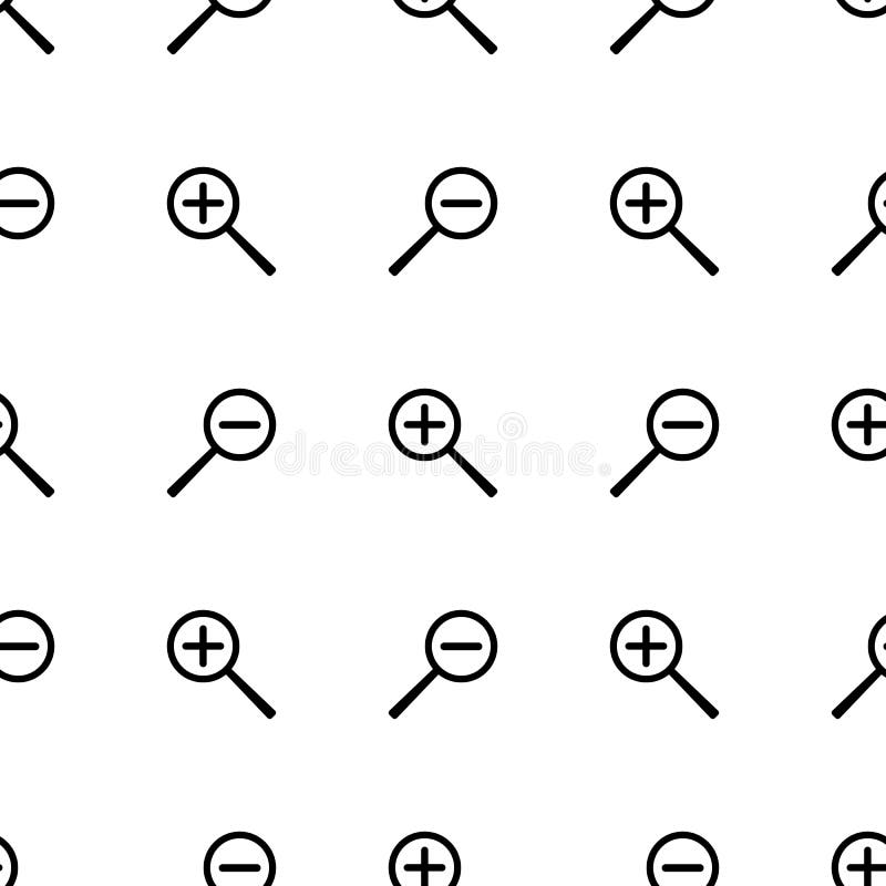 Seamless Pattern with Magnifier Increase and Decrease Zoom Icon on White Background. Vector ...