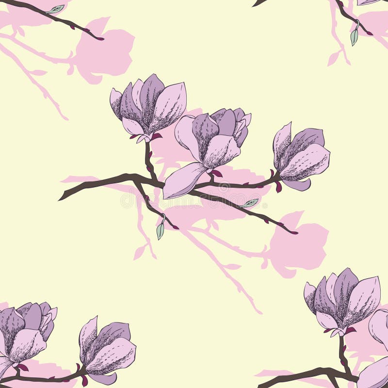 Seamless Pattern with Magnolia Stock Vector - Illustration of spring ...