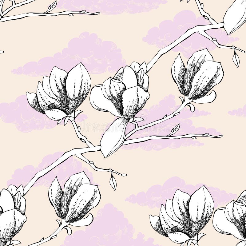 Seamless Pattern with Magnolia Stock Vector - Illustration of easter ...