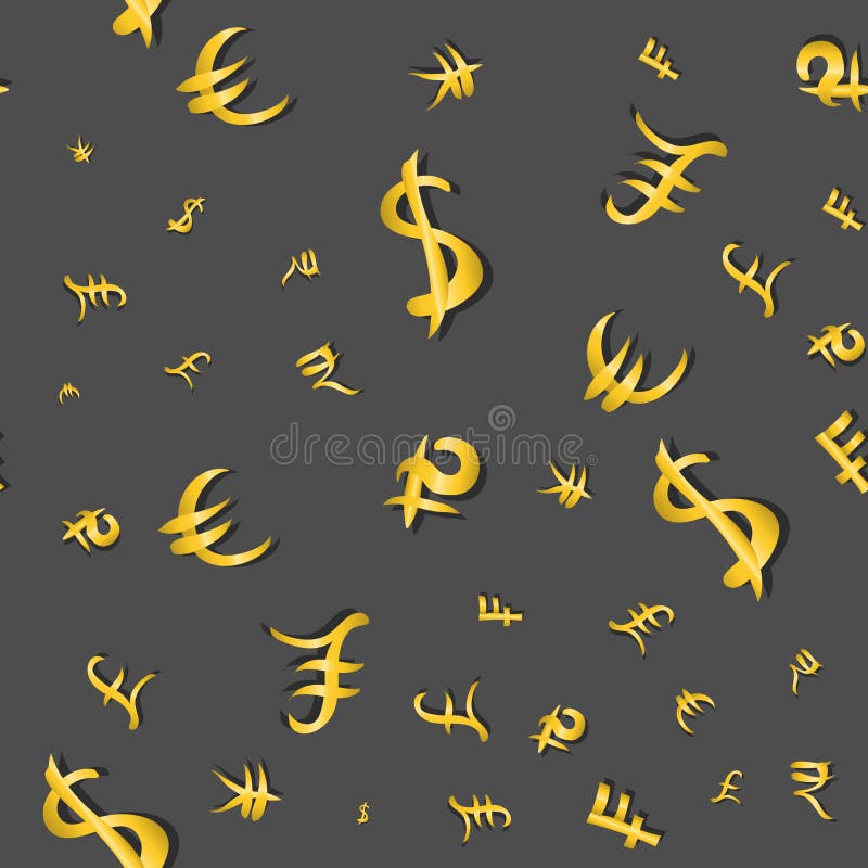Seamless Pattern Of Main Money Currency Signs Different Sizes On Gray ...