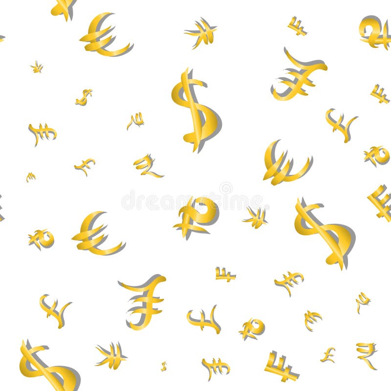 Seamless Pattern of Main Money Currency Signs Different Sizes on White ...