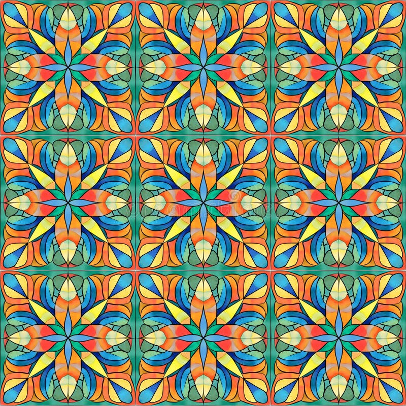 Seamless Pattern with Mandalas in Blue and Orange Colors. Stock ...