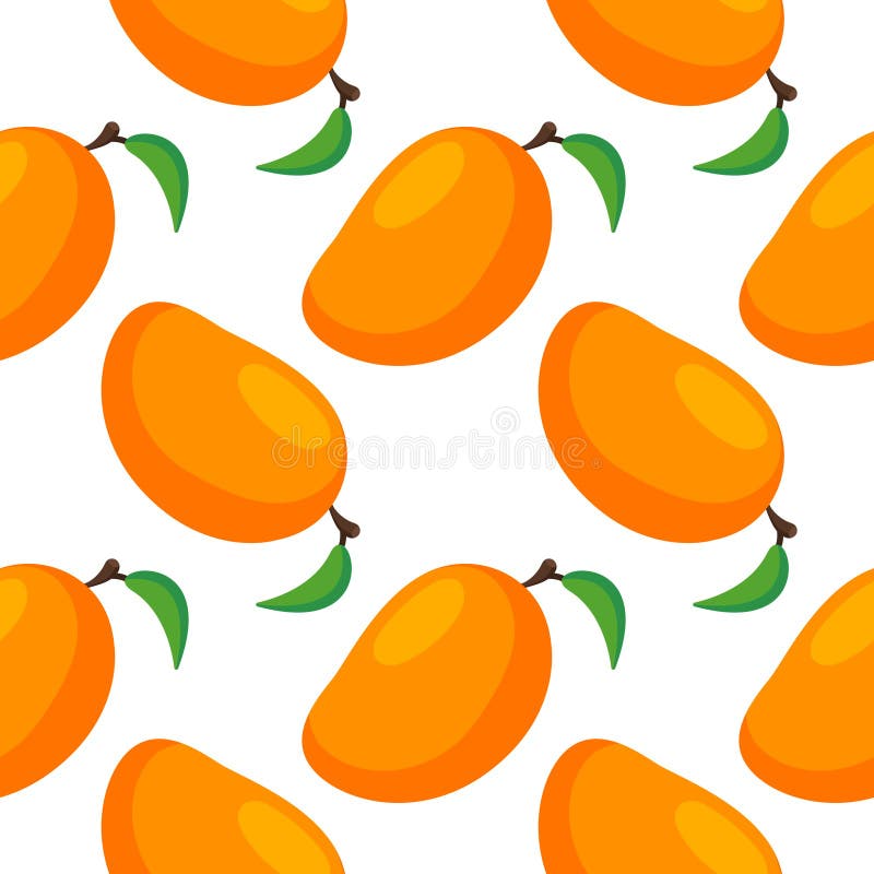 Seamless Pattern with Mango Fruit with Green Leaf on White Background ...
