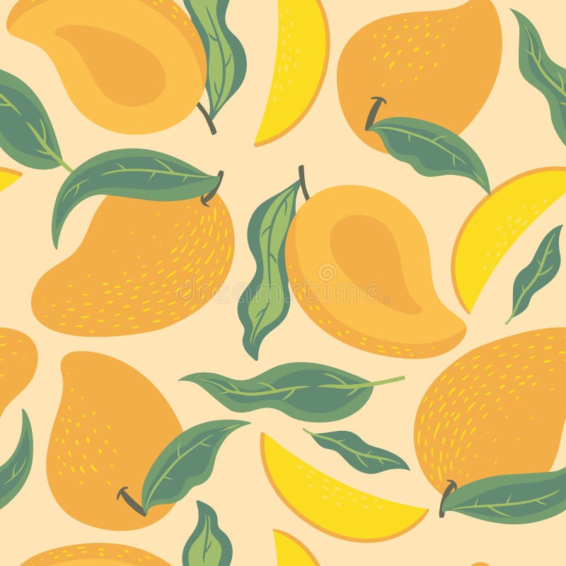 Seamless Pattern with Mango and Leaves. Vector Graphics Stock Vector ...
