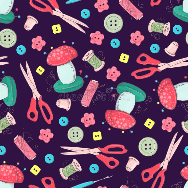 Seamless Pattern of Mannequin Sewing Accessories. Hand Drawing Stock ...