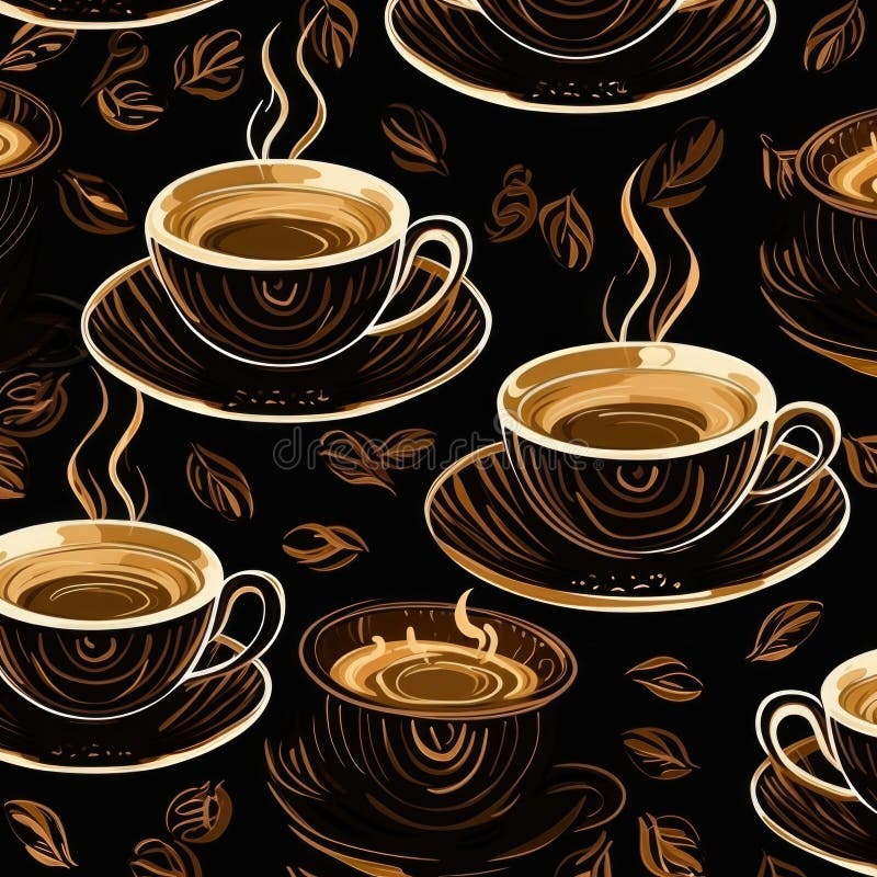 Seamless Pattern, Many Cups of Black Coffee Background or Wallpaper. Retro Coffee Cup, Cafe ...