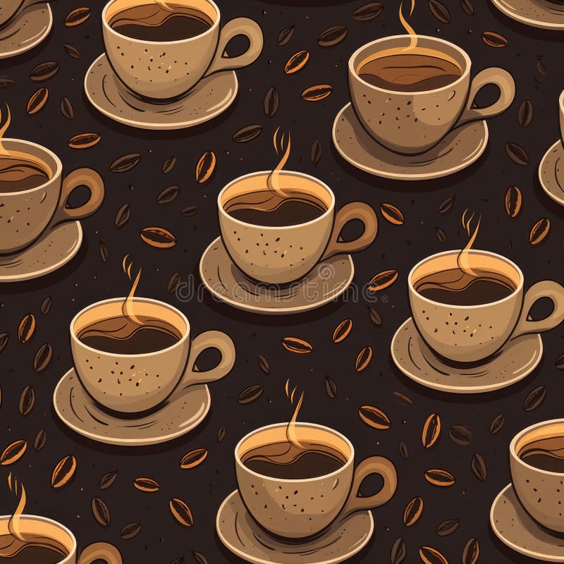 Seamless Pattern, Many Cups of Black Coffee Background or Wallpaper ...