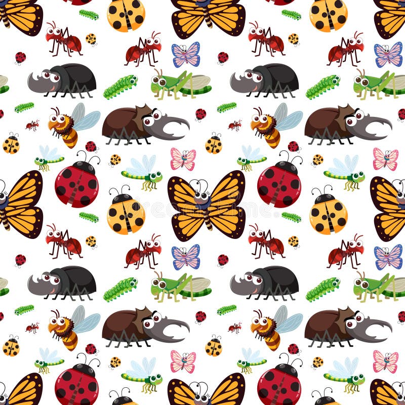 Seamless Pattern with Many Different Insects Character Stock Vector ...