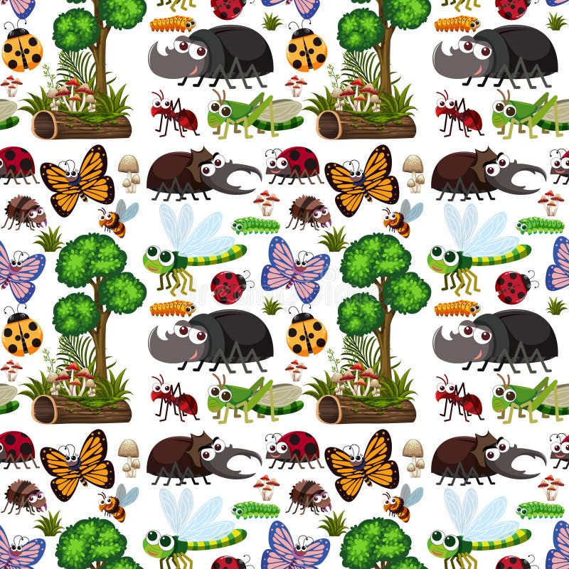 Seamless Pattern with Many Different Insects Character Stock Vector ...