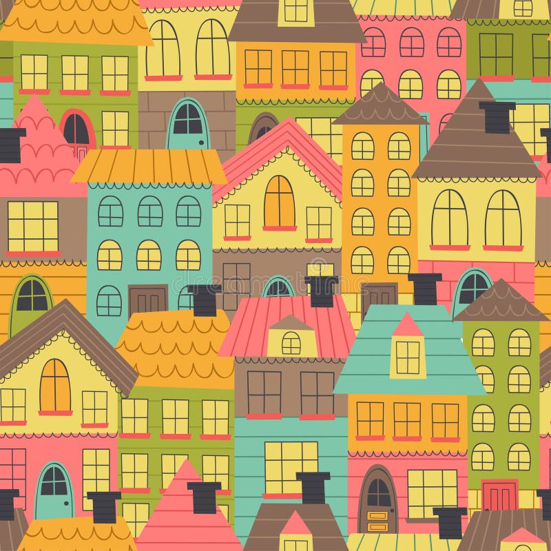 Seamless Pattern with Many Houses Editorial Image - Illustration of ...