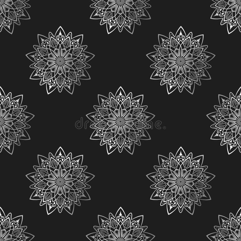 Seamless Pattern with Many Silver Mandalas. Psychedelic Meditative ...