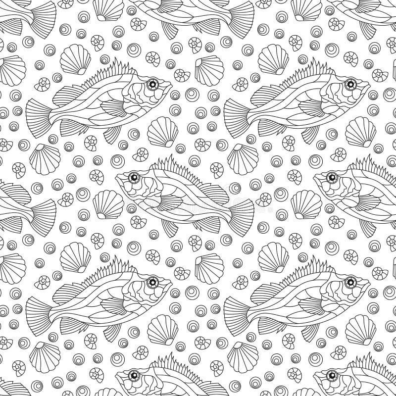 Seamless Illustration with on a Marine Theme with Fish and Shells, Dark ...