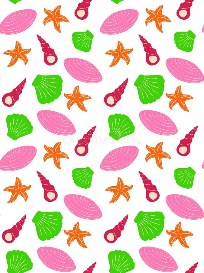 Seamless Pattern on a Marine Theme, Shells of Different Colors and ...