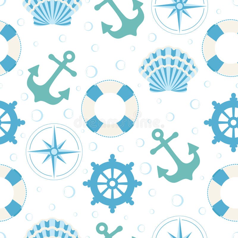 Seamless Pattern on Marine Theme, Vector Illustration Stock Vector ...