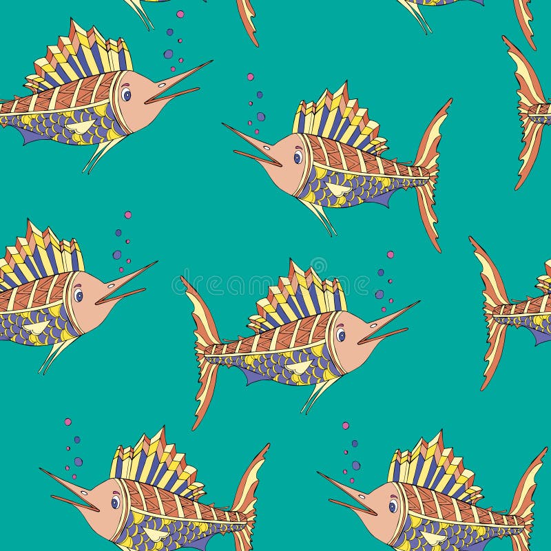 Seamless Pattern. Marlin Fish Stock Illustration - Illustration of ...