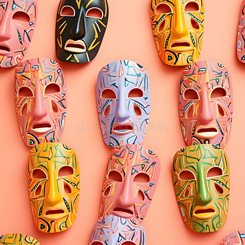 Seamless Pattern of Masks of Different Nationalities on Orange ...