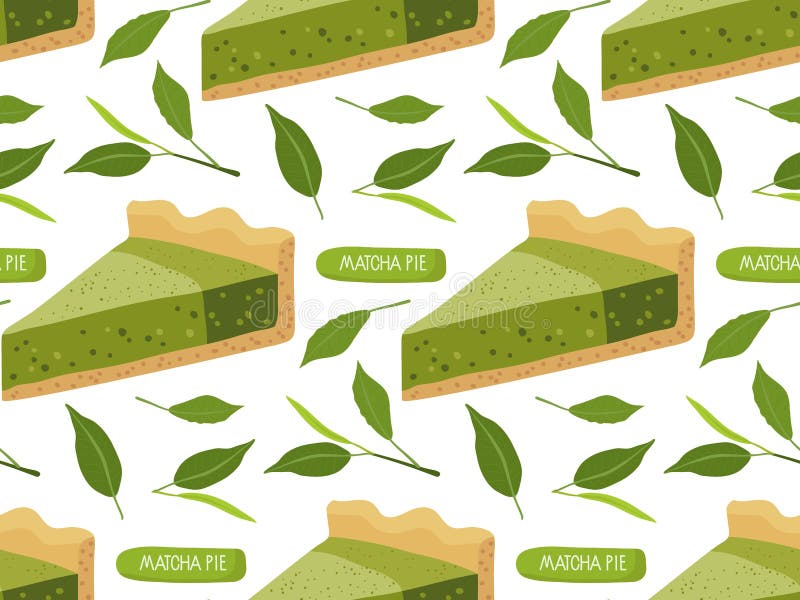 Seamless Pattern with Matcha Pie. Piece of Matcha Japanese Cheesecake ...