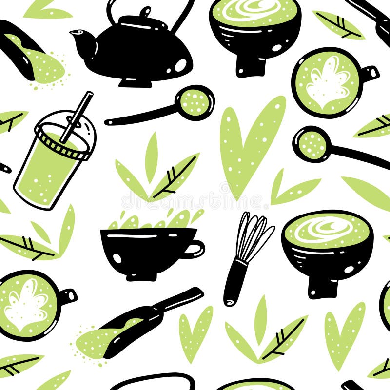 Matcha Seamless Pattern Stock Illustrations – 615 Matcha Seamless ...