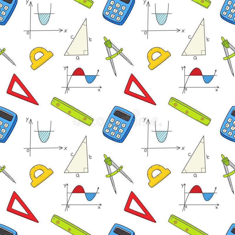 Seamless Pattern with Mathematical Objects, Graphs, Triangle ...