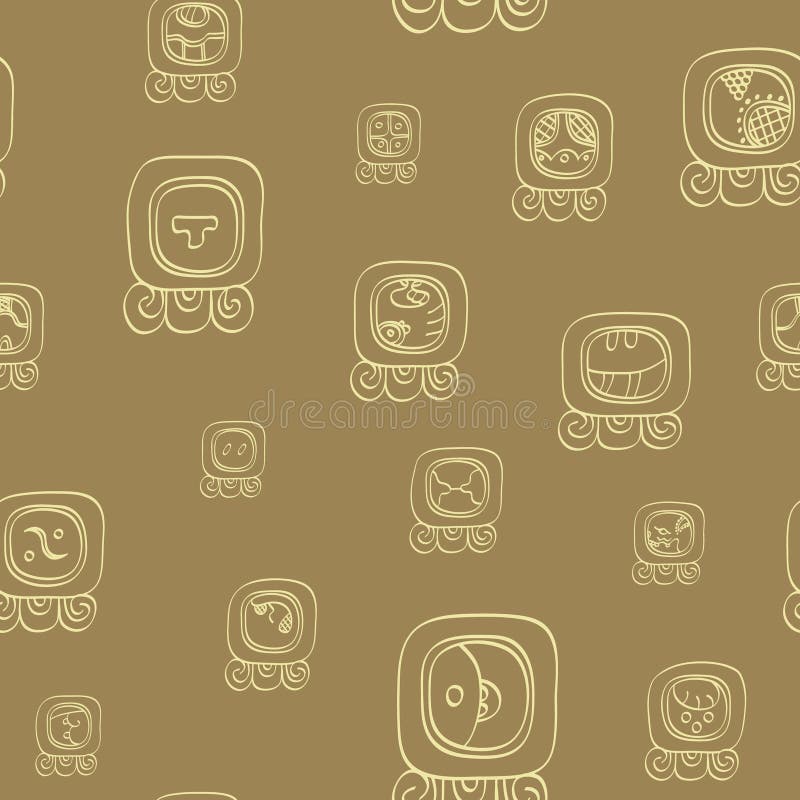 Seamless Pattern with Mayan Glyphs Stock Vector - Illustration of maya ...