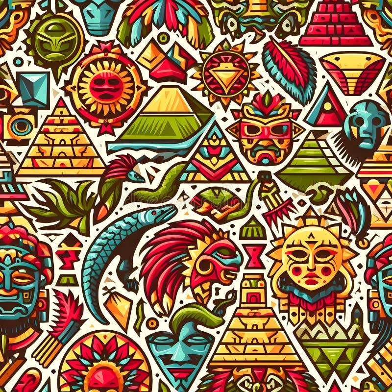 Seamless Pattern with Mayan Symbols. Stock Illustration - Illustration ...