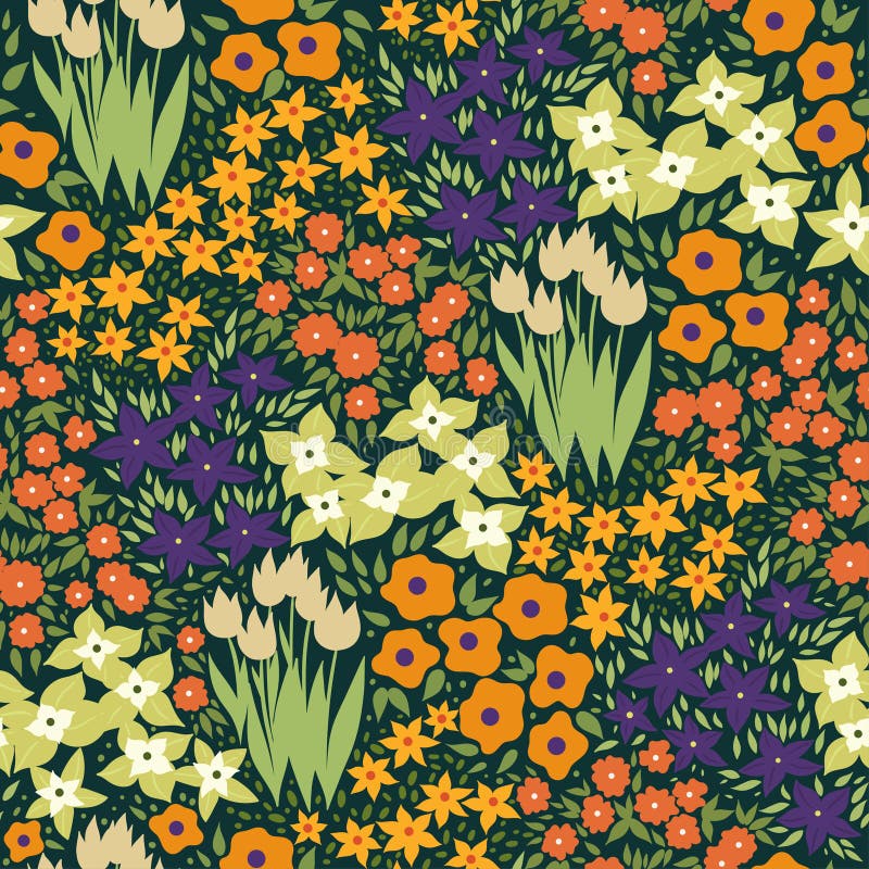Seamless Pattern with Meadow Flowers. Vector Graphics Stock Vector ...
