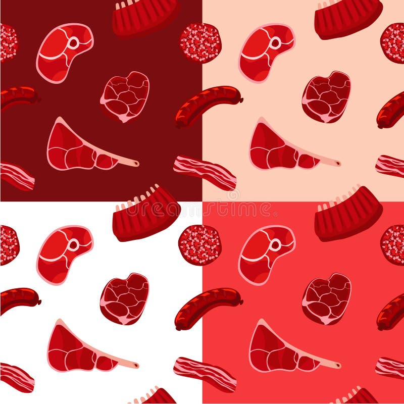 Seamless Pattern with Meat Elements. Vector Food Texture. Stock Vector ...
