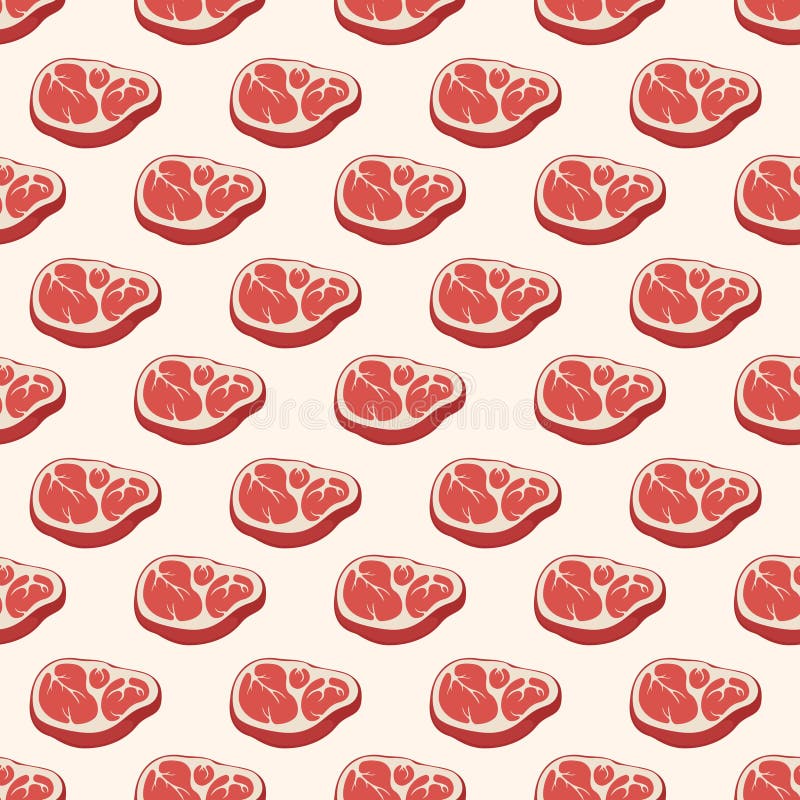 Seamless Pattern with Meat Steak. Background with Raw Meat. Vector ...